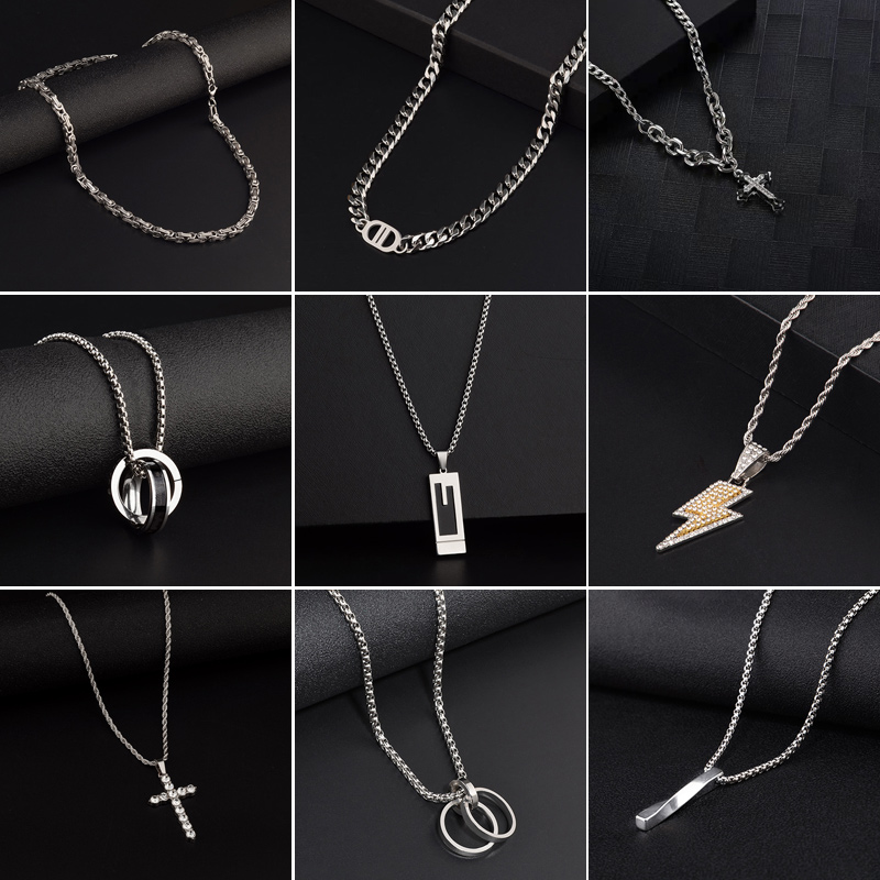 Fashion Stainless Steel Necklace Men Cross Pendant Cuban Snake Chain ...