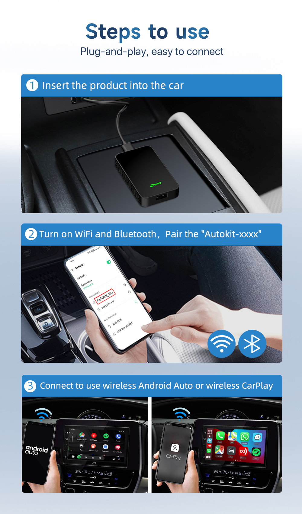 CarlinKit 5.0 New Arrival 2-in-1 dual functions Wireless CarPlay Wireless Android Auto Plug&Play ...