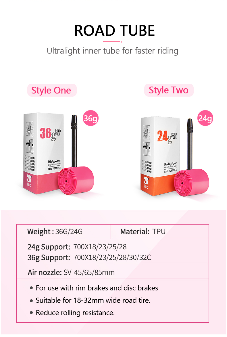 RideNow 19g 24g 36g Ultralight Bike Inner Tube Road Bike TPU Material French Valve 45mm 65mm ...