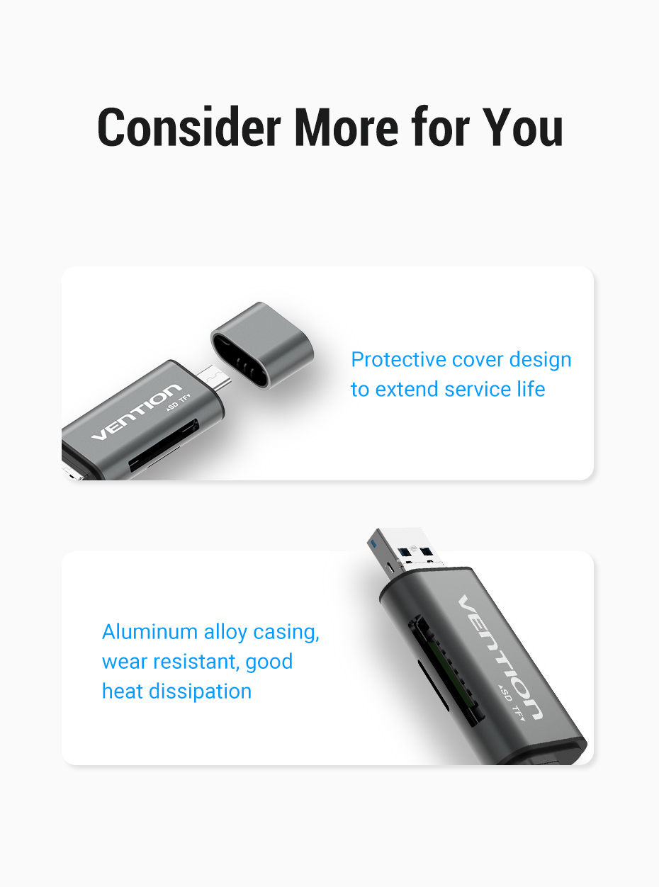 Vention 3 IN 1 Card Reader 256GB USB 3.0 5Gbps High Speed Micro USB USB ...