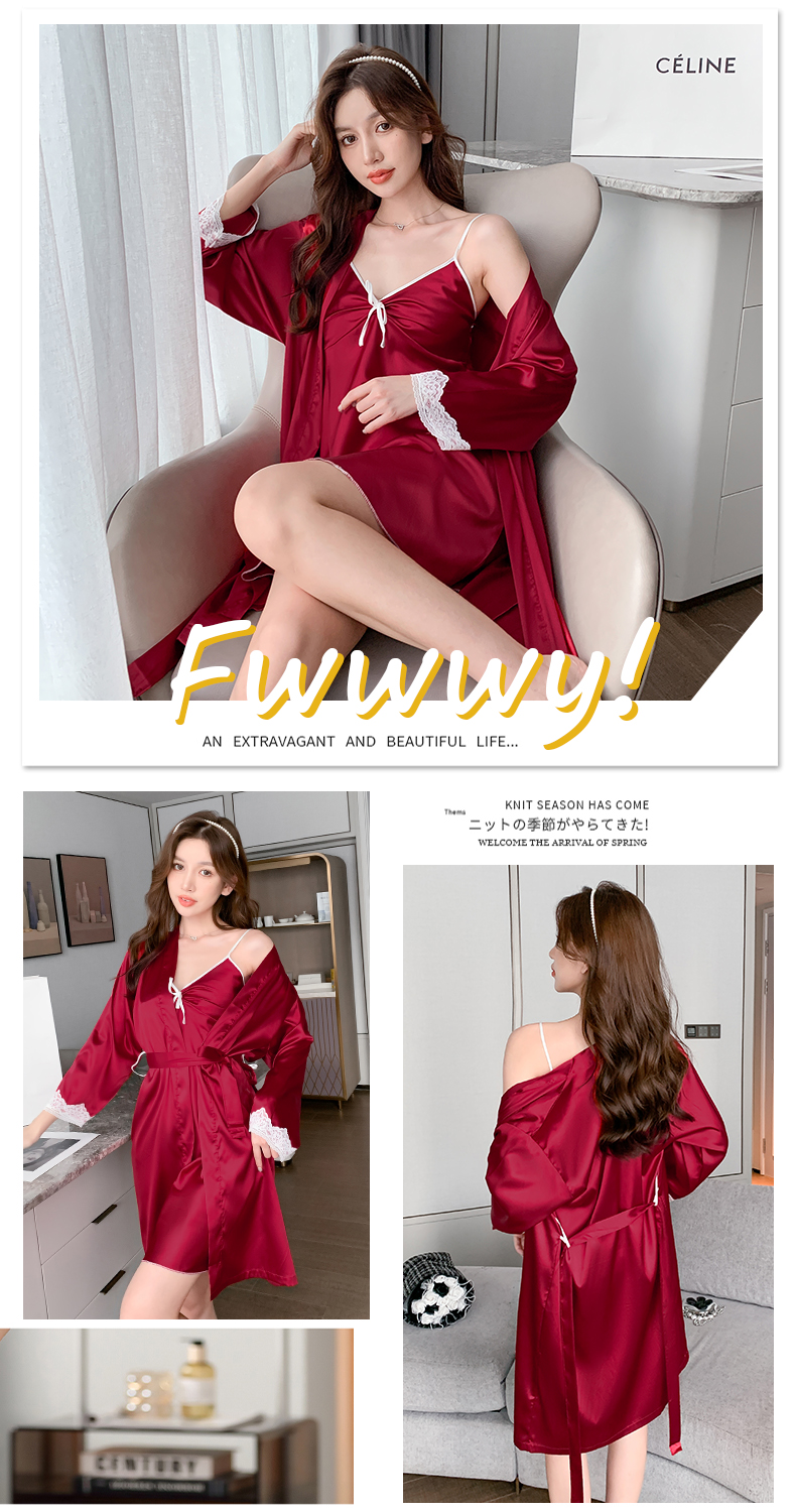 Sexy Pyjamas Women Silk satin Night gown Night dress 2 -piece set Lady ...