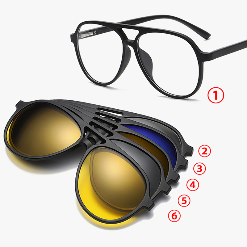 6 IN 1 Magnetic Clip Glasses Polarized Gray Sunglasses Magnetic ...