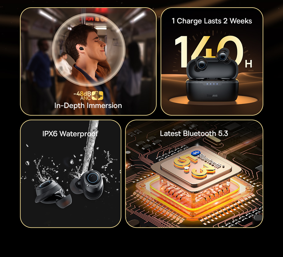 Baseus MA10 Wireless Earbuds, 140H Playback -48dB Active Noise ...