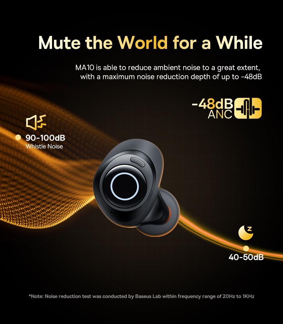 Baseus MA10 Wireless Earbuds, 140H Playback -48dB Active Noise ...