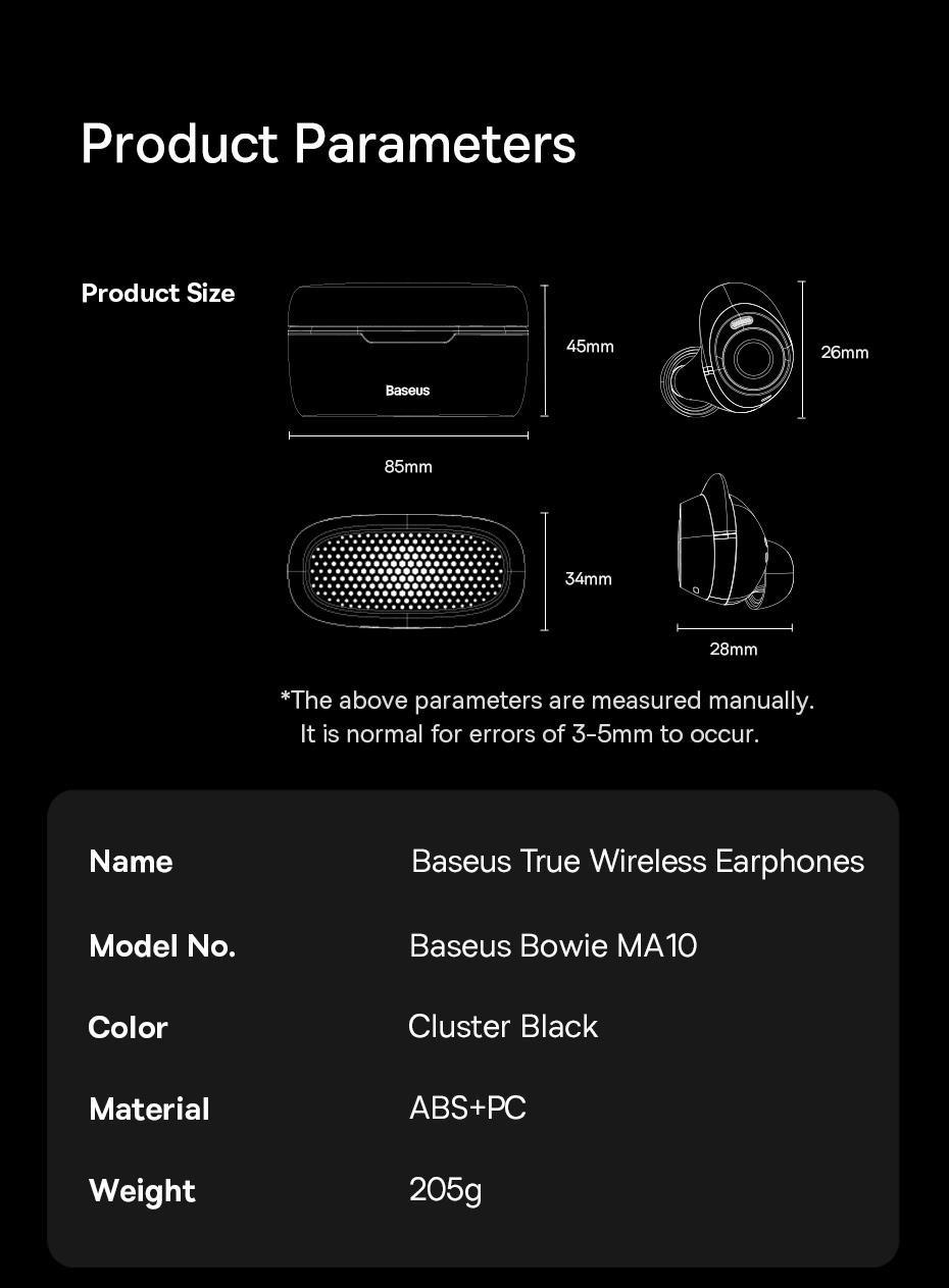Baseus MA10 Wireless Earbuds, 140H Playback -48dB Active Noise ...