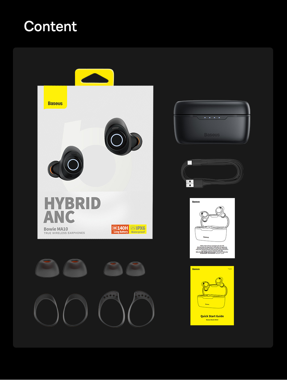 Baseus MA10 Wireless Earbuds, 140H Playback -48dB Active Noise ...