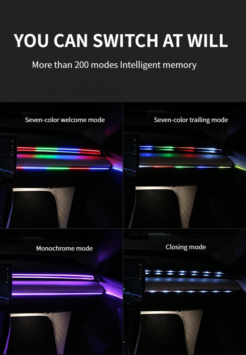 Car LED Ambient Light 64 Color Acrylic Strips 110cm Full Colors RGB Car ...