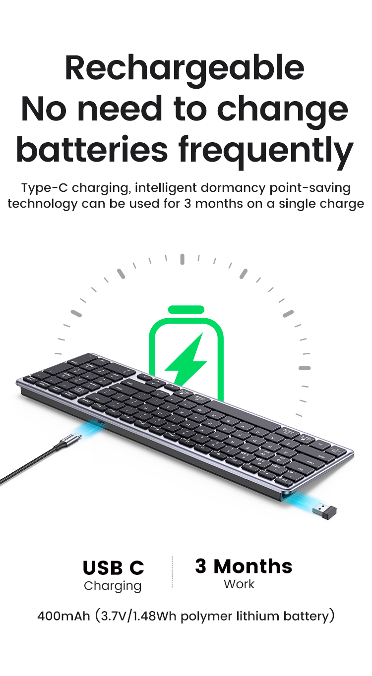 UGREEN Wireless Keyboard Bluetooth 5.0 & 2.4G Keyboard 99 Keys ...