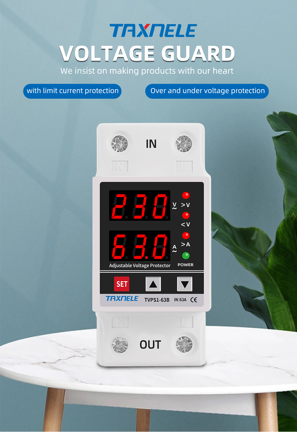 TVPS1-63B 40A 63A 80A 230V Adjustable Voltage Protector Auto Recover ...