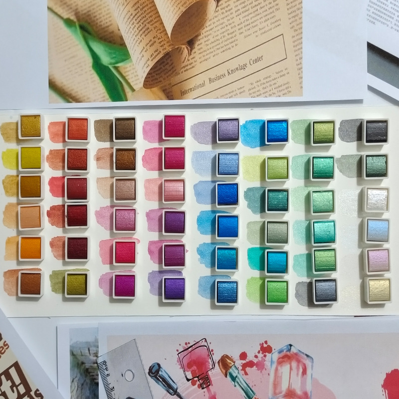 Ginflash 48colors Color Glitter/Normal Water Color Acuarelas Metallic ...