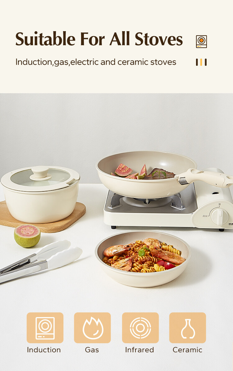 Redchef Nonstick Ceramic Rock Cookware Set Handle Removable 5Pcs/16Pcs ...