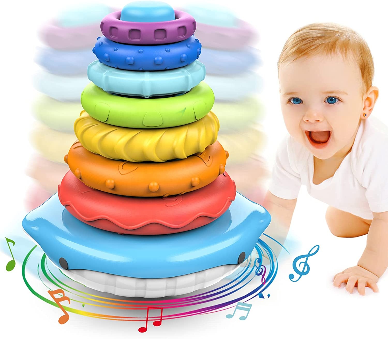 Rainbow Stacking Rings Toys with Sounds Stacking Toys for Toddlers Baby ...