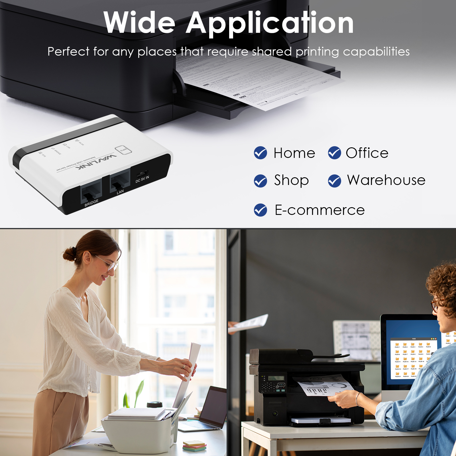 WAVLINK USB Wireless Print Server WiFi Print Server with 10/100Mbps LAN ...