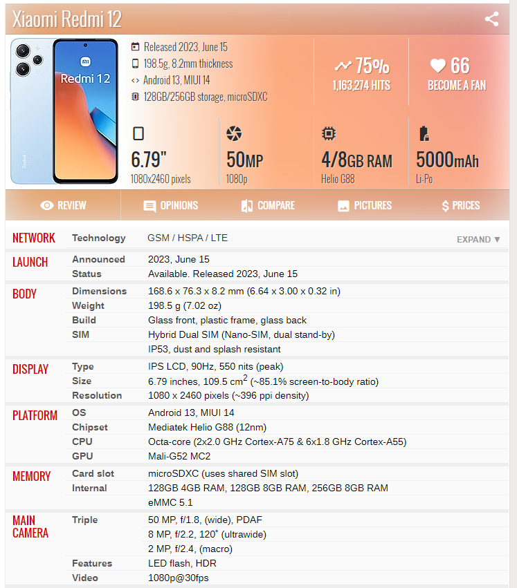 6.79'' Original For Xiaomi Redmi 12 4G/5G LCD 23053RN02A Display Touch ...