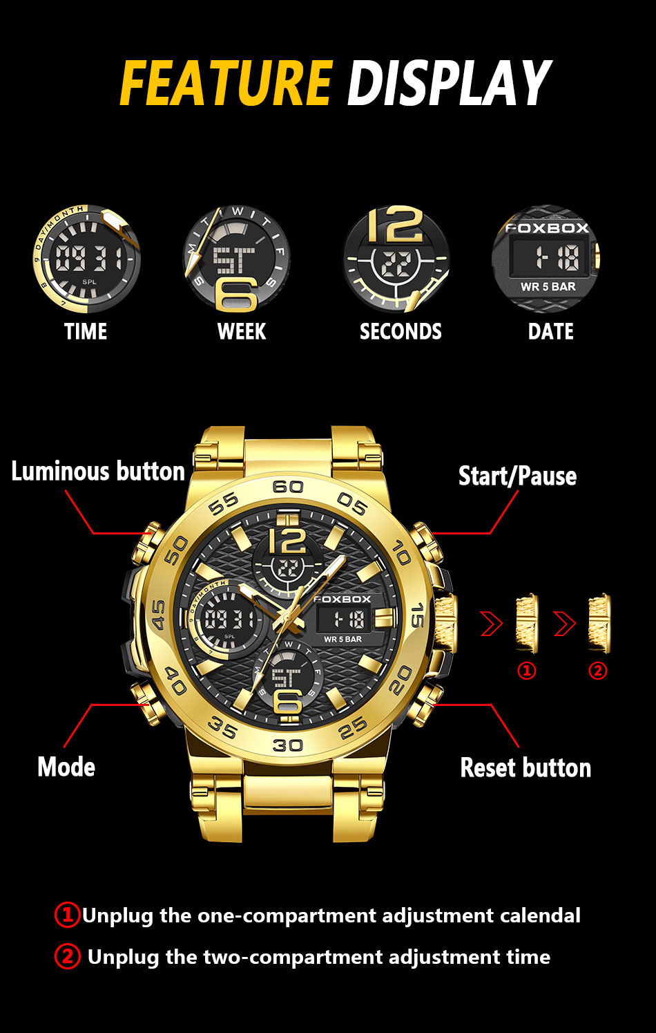 FOXBOX Men Digital Watch Sports Swimming Watches Fashion Waterproof ...