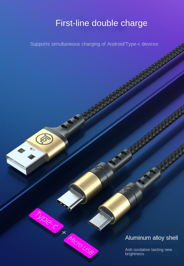 2 In 1 Aluminum Alloy Charging Cable 5A Nylon Weaving Data Cable USB A ...