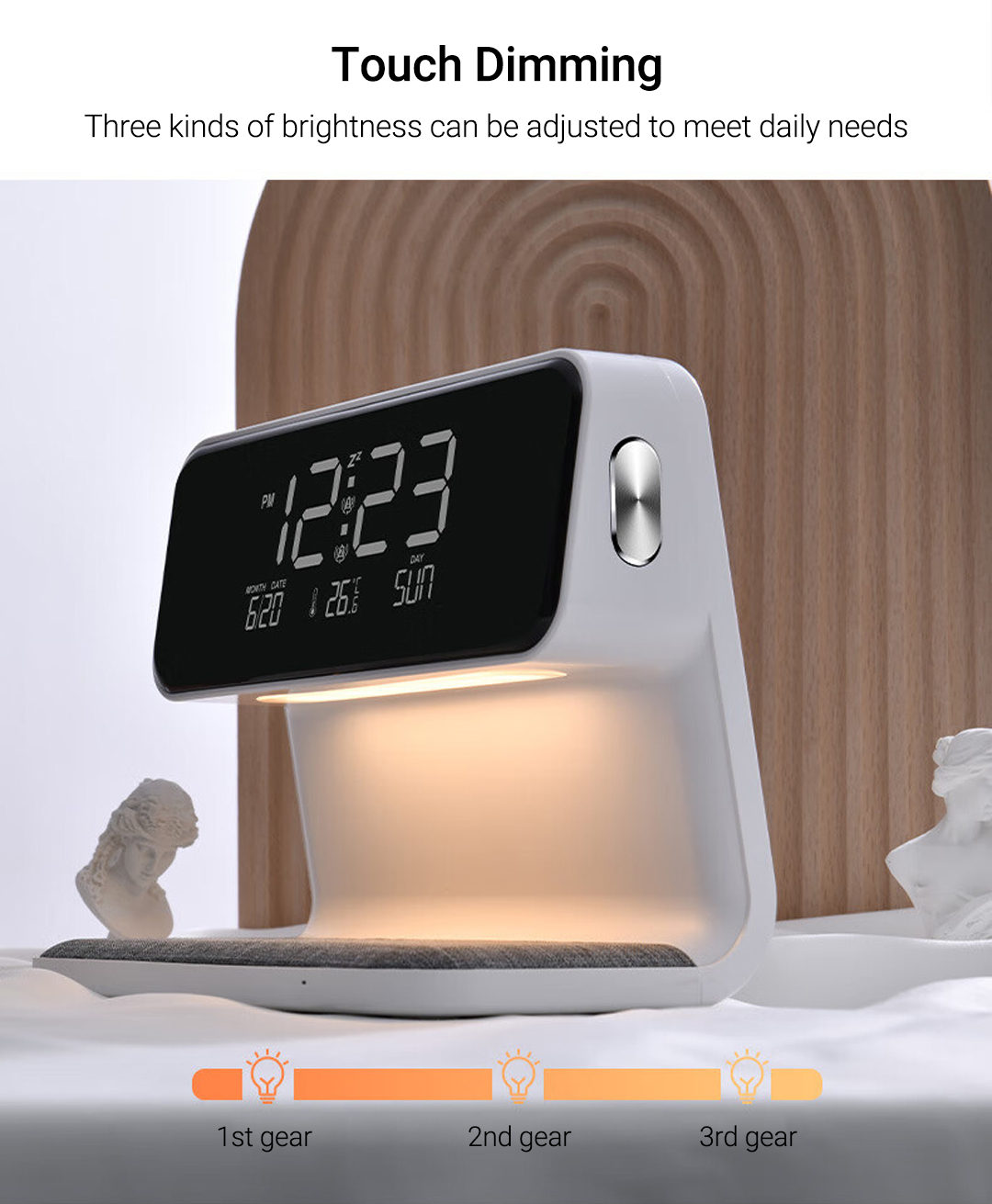 Wireless Charging Bedside Lamp With Three Levels Of Dimming, Time ...