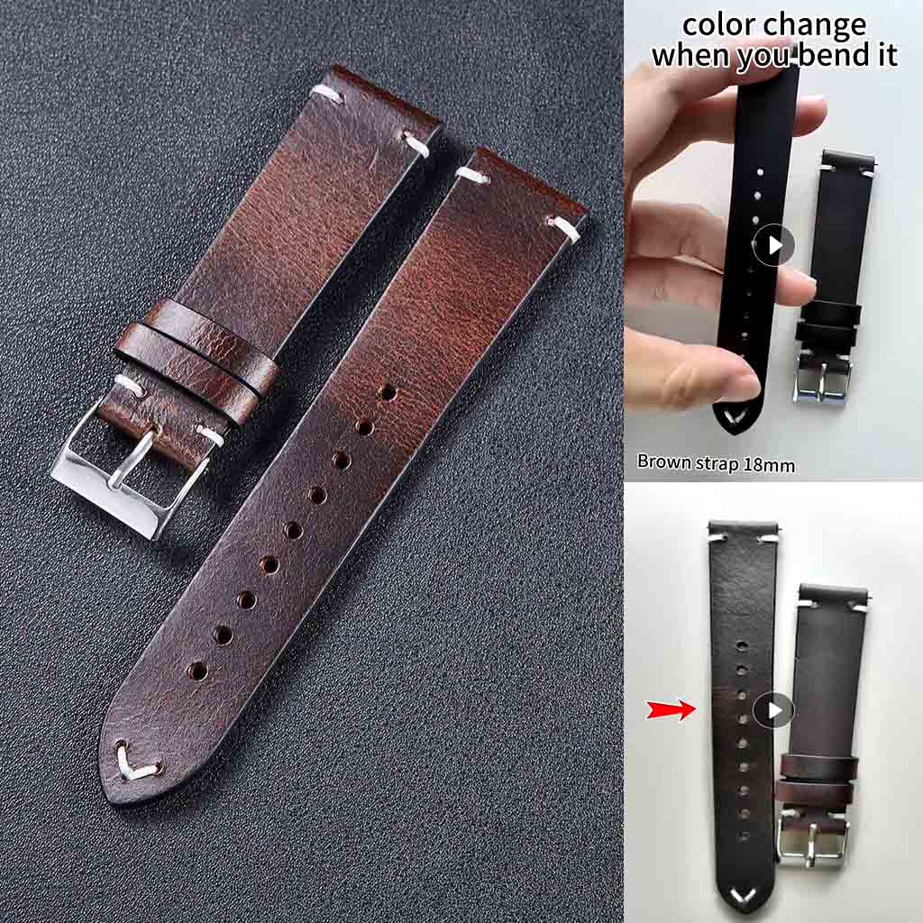 Universal Vintage Calf Genuine Leather Watch Strap 18mm 20mm 22mm Watch ...