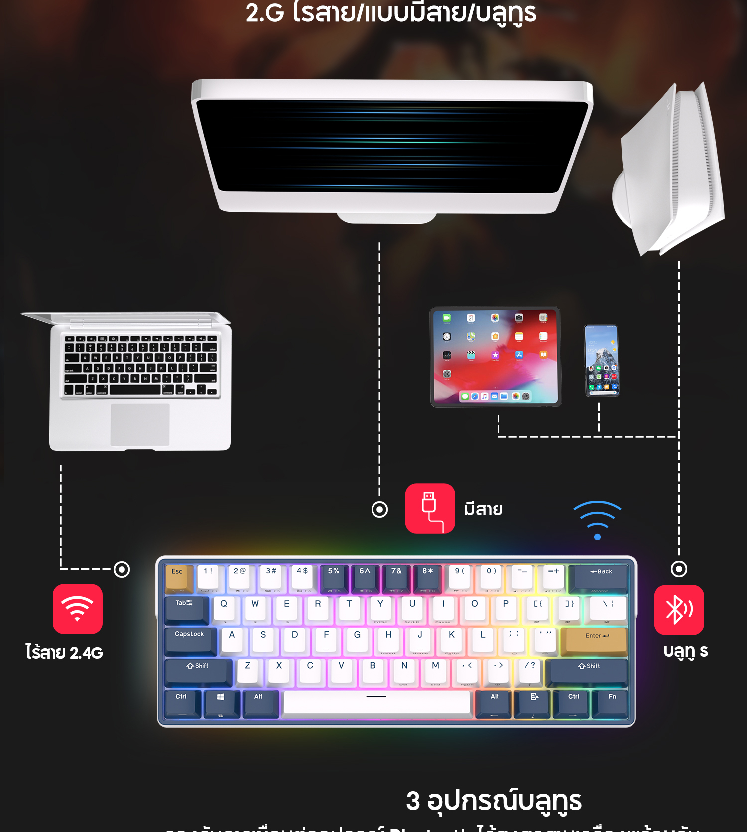 Royal Kludge RK61 PLUS RK61 RGB 3 Modes Hotswap Mechanical Keyboard ...