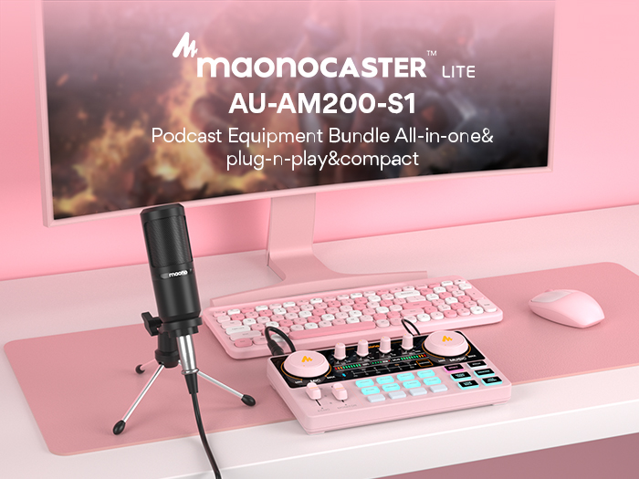 Maono AM200-S1 Pink Sound Card Set Podcast Equipment Bundle-MaonoCaster ...