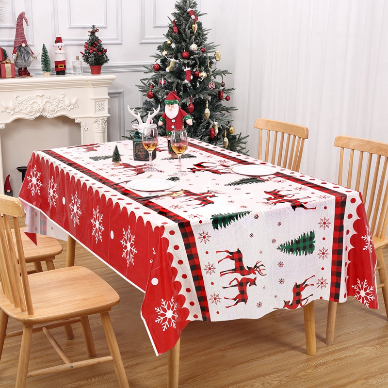 220×130cm Pvc Christmas Tablecloth Xmax Elk Table Cover Oil and ...