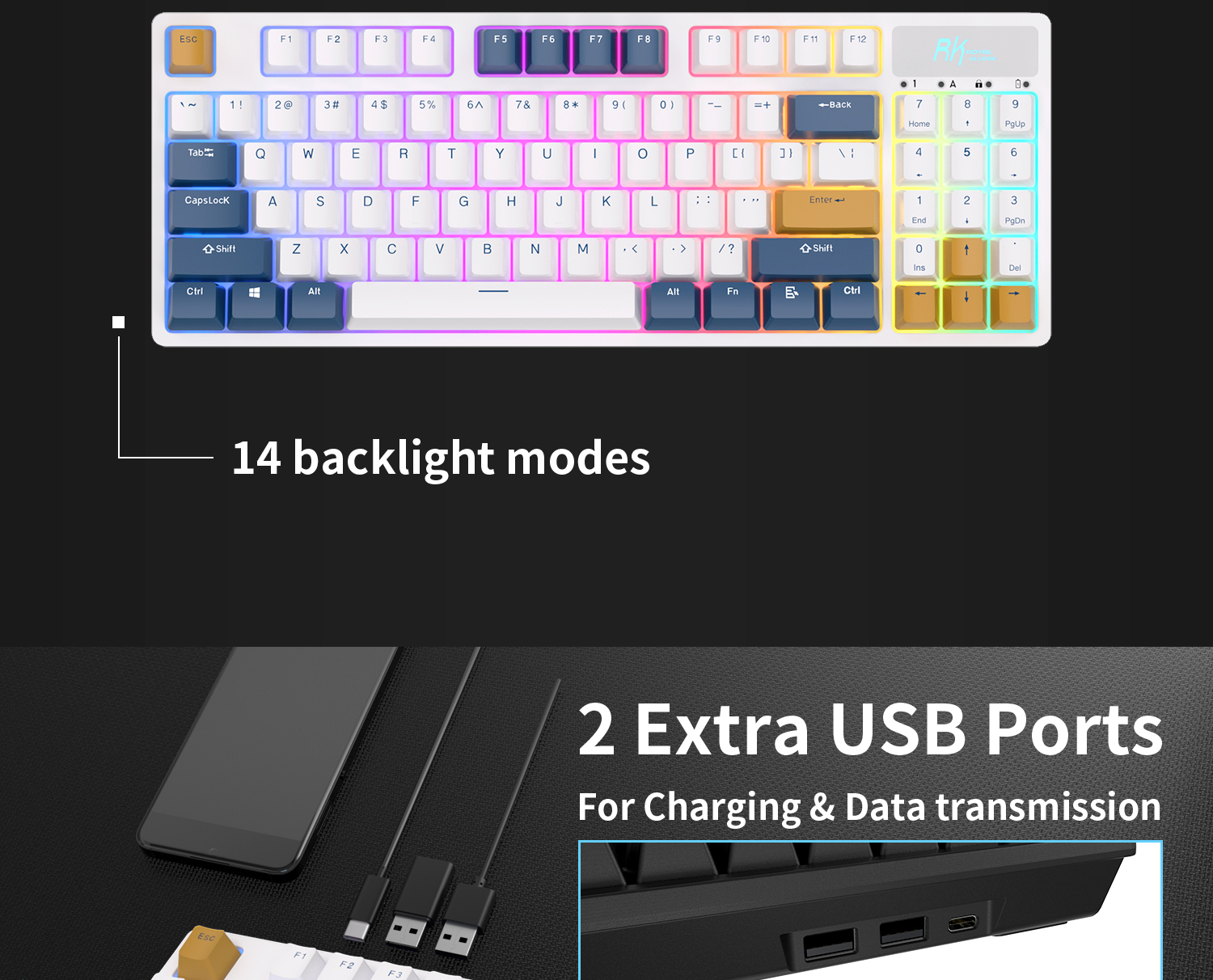 RK89 RGB ROYAL KLUDGE Triple Mode BT5.0/2.4G/USB-C Hot Swappable ...