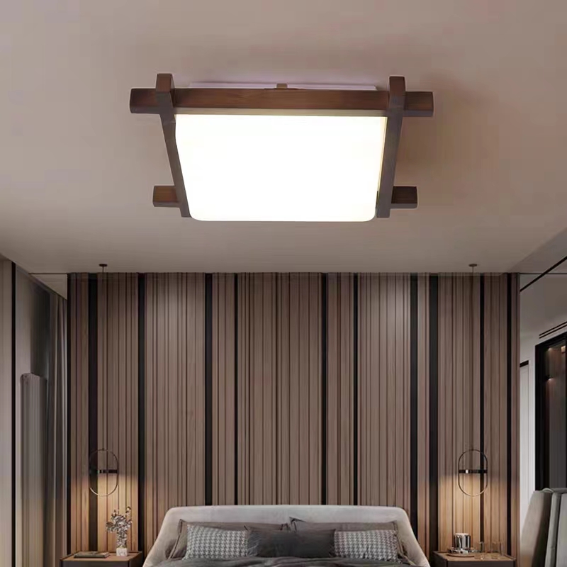 Japanese Walnut Color Ceiling Light LED Wooden Square Ceiling Lighting ...
