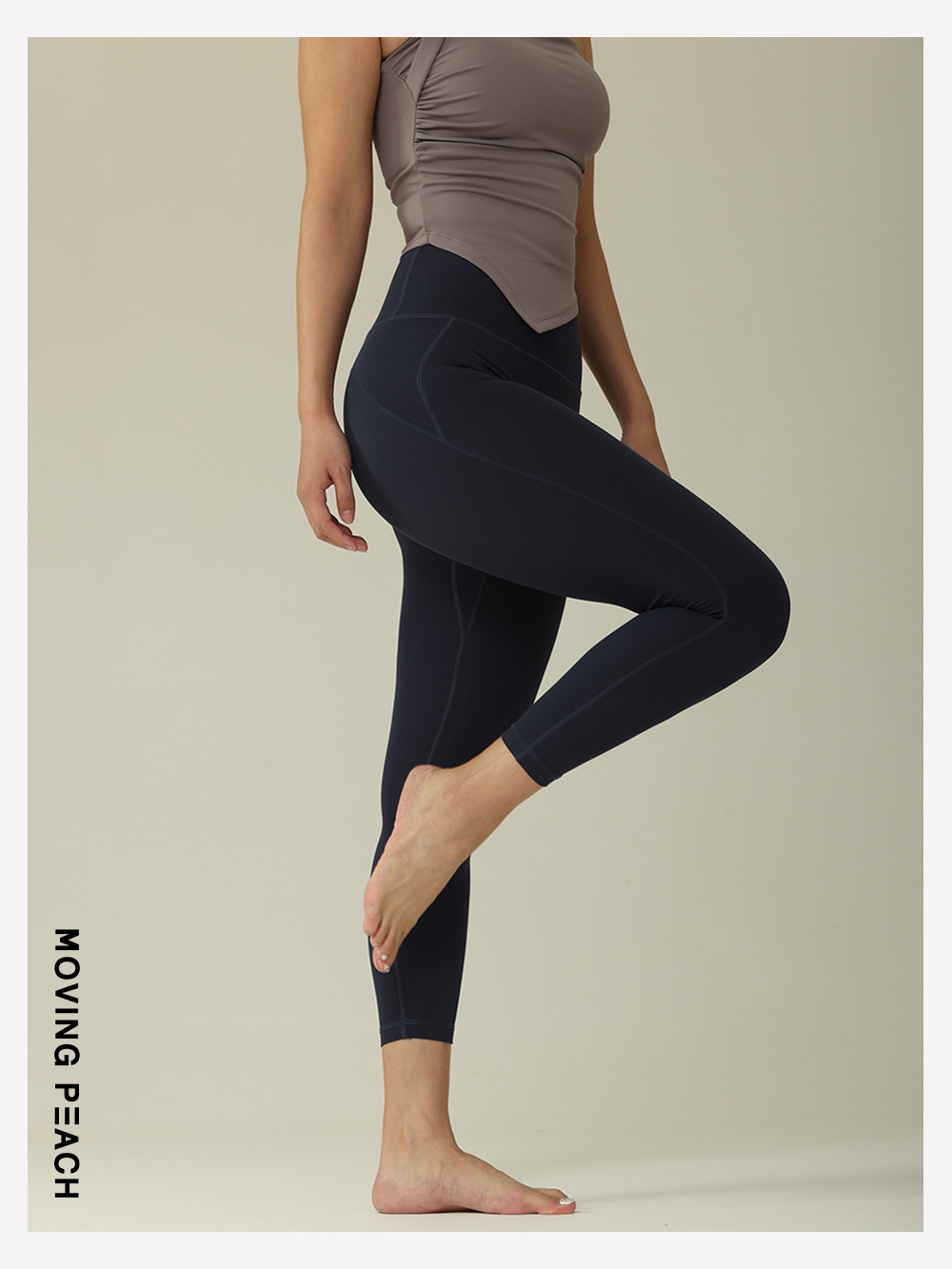 MOVING PEACH Women Sports Compression Leggings High Waist Skin-friendly Gym Training Capri Pants ...