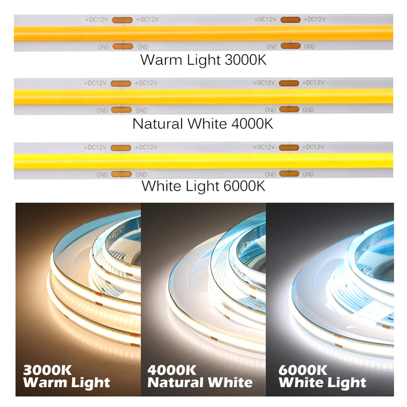 COB LED Strip DC12V or DC24V 320 LEDs/m 10m/9m / 8m /7m/ 6m / 5m / 4m / 3m /2m/ 1m Flexible LED ...