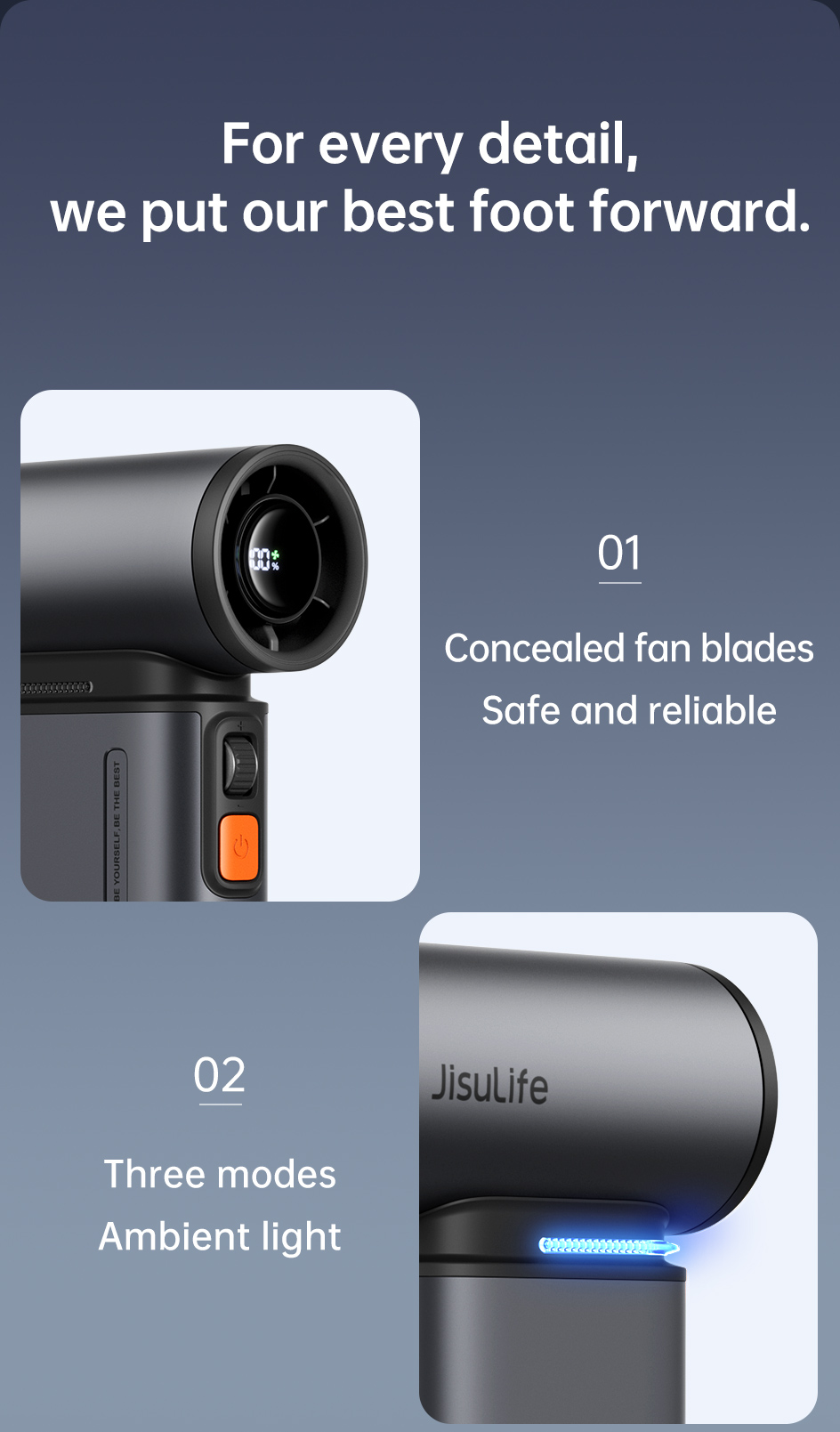 JisuLife Handheld Fan Ultra 1 Jet Fan 9000 mAh 100 Speed LED Display ...