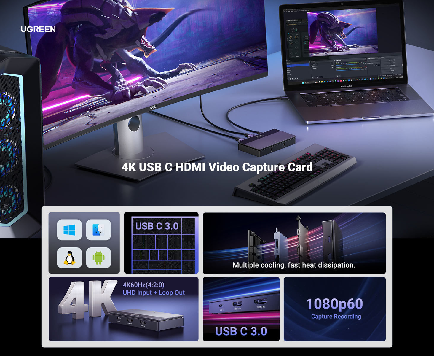 Ugreen 4K60Hz USB C HDMI Video Capture Card for Live Broadcast, Video ...