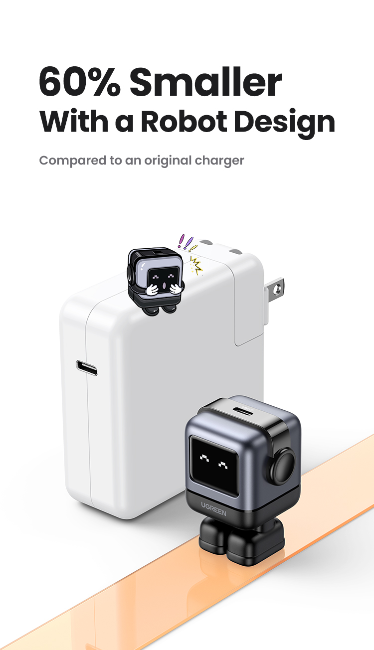 US Plug UGREEN UNO 30W RobotGaN Charger USB C Mini Robot Nexode GaN ...