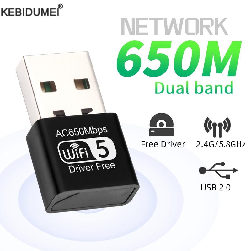 650Mbps USB Wifi Adapter Dual Band 2.4G/5.8Ghz Network Card 300Mbps ...
