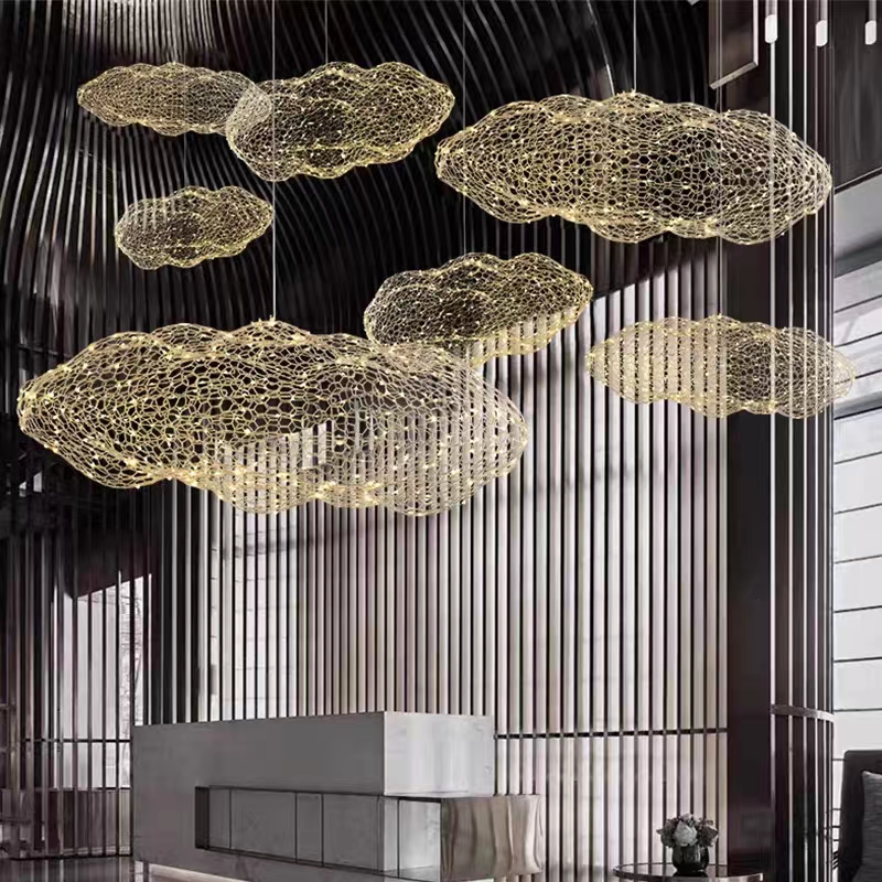 Creative Iron Mesh Cloud-Shaped Decorative Pendant Light Industrial ...