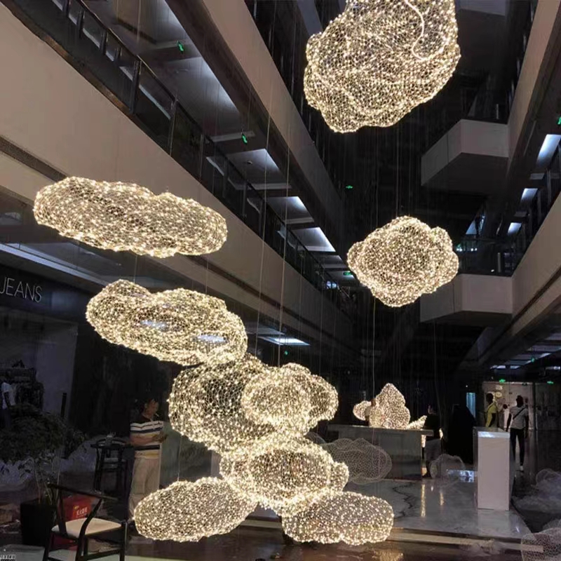Creative Iron Mesh Cloud-Shaped Decorative Pendant Light Industrial ...