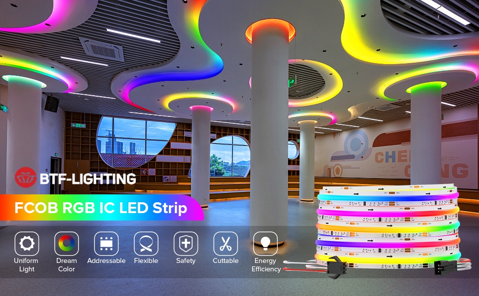 5m Smart Bluetooth SPI FCOB RGB LED Strip Kit 630LEDs/m WS2811 RGBIC ...