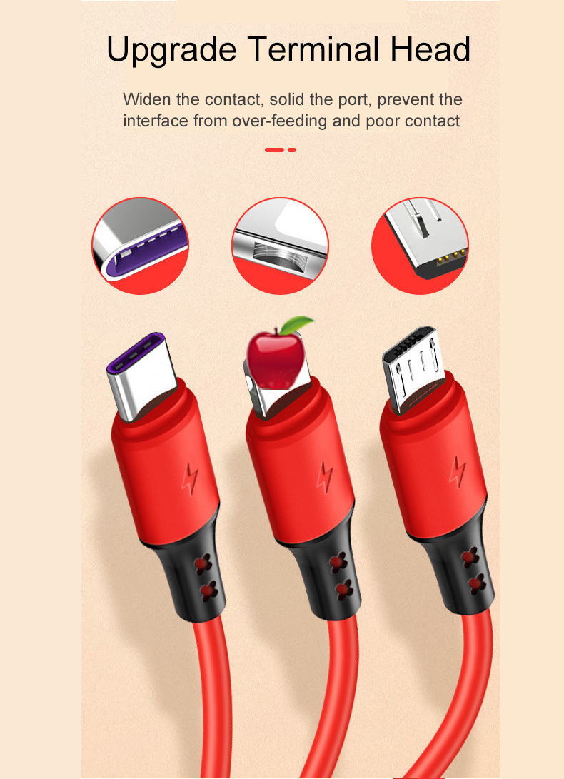 2.4A Fast Charging Cable 3 in 1 USB Cable for MicroUSB Type-C Mobile ...