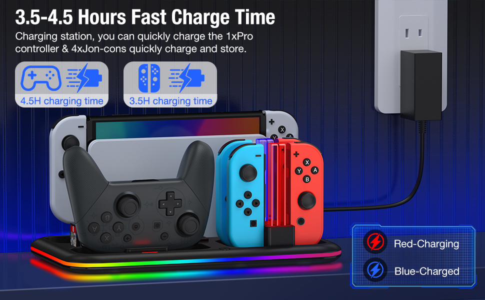 Switch Controller Charging Dock with RGB Light, 4 Joy-Cons Charger ...