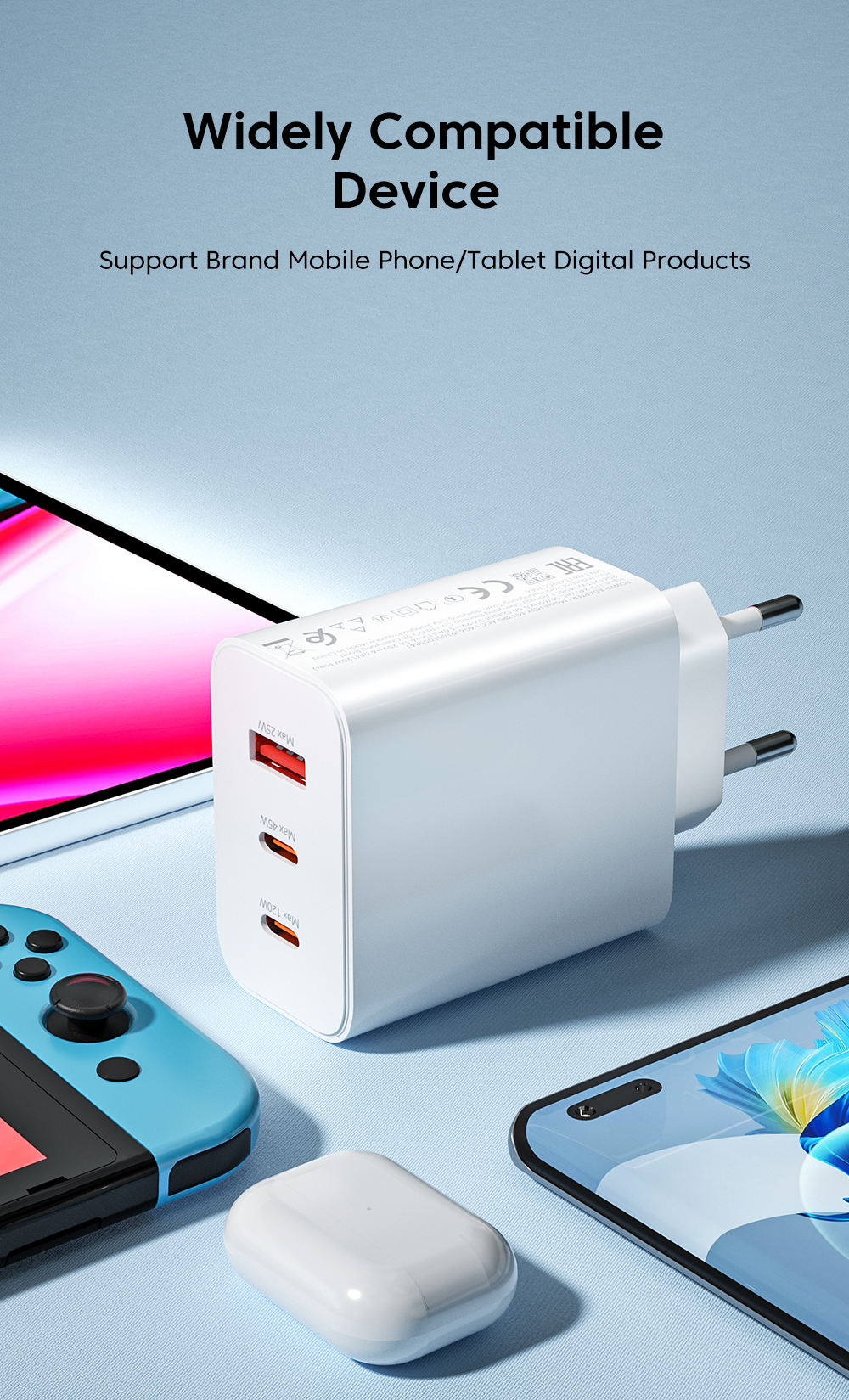 120W 3 Ports USB Charger Type C Fast Charging Quick Charge Cell Phone ...