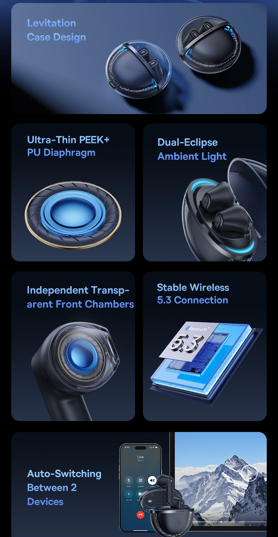 Baseus Bowie E5x True Wireless Earphones with RGB Bluetooth 5.3 Earbuds ...