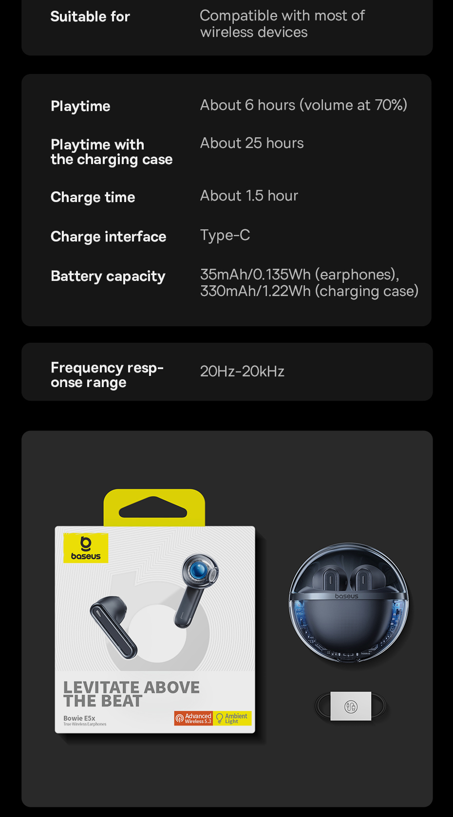 Baseus Bowie E5x True Wireless Earphones with RGB Bluetooth 5.3 Earbuds ...