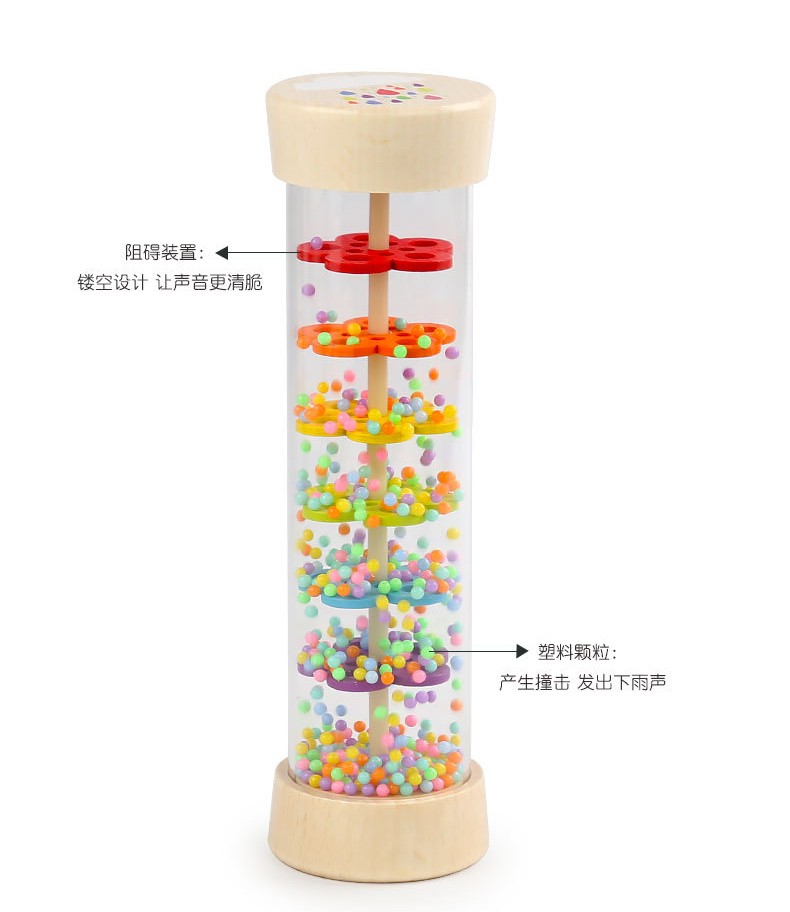 Wooden baby Montessori sensory toy Rainstick Rainbow Rainmaker Toy ...