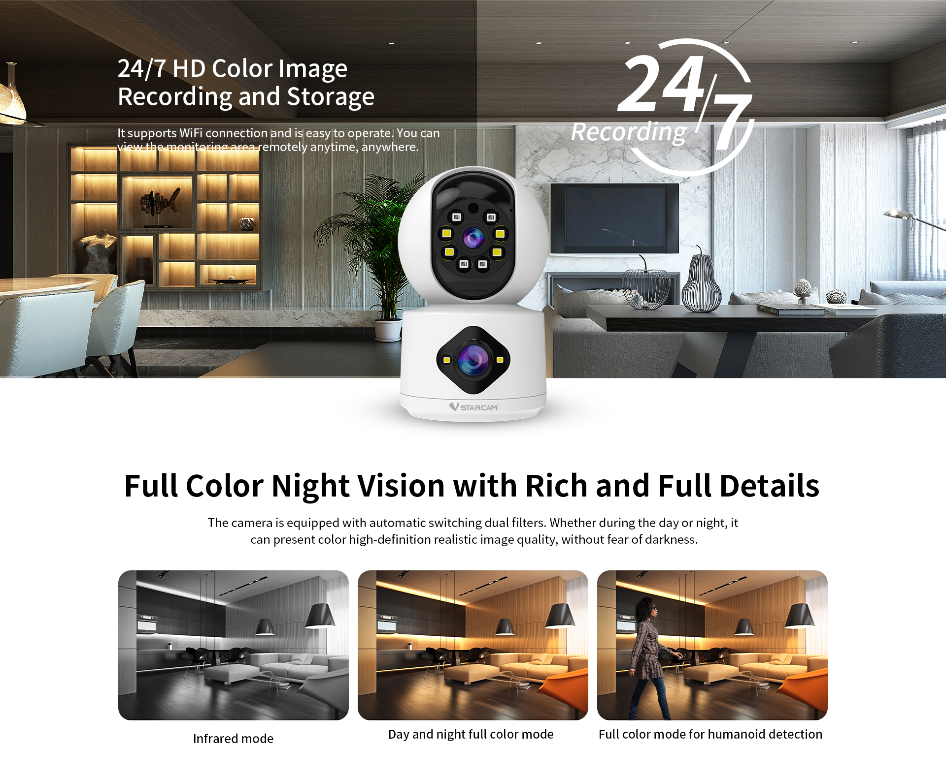 Vstarcam 5MP Image 1080P Video AI Camera PTZ Wifi Double Lens Auto ...