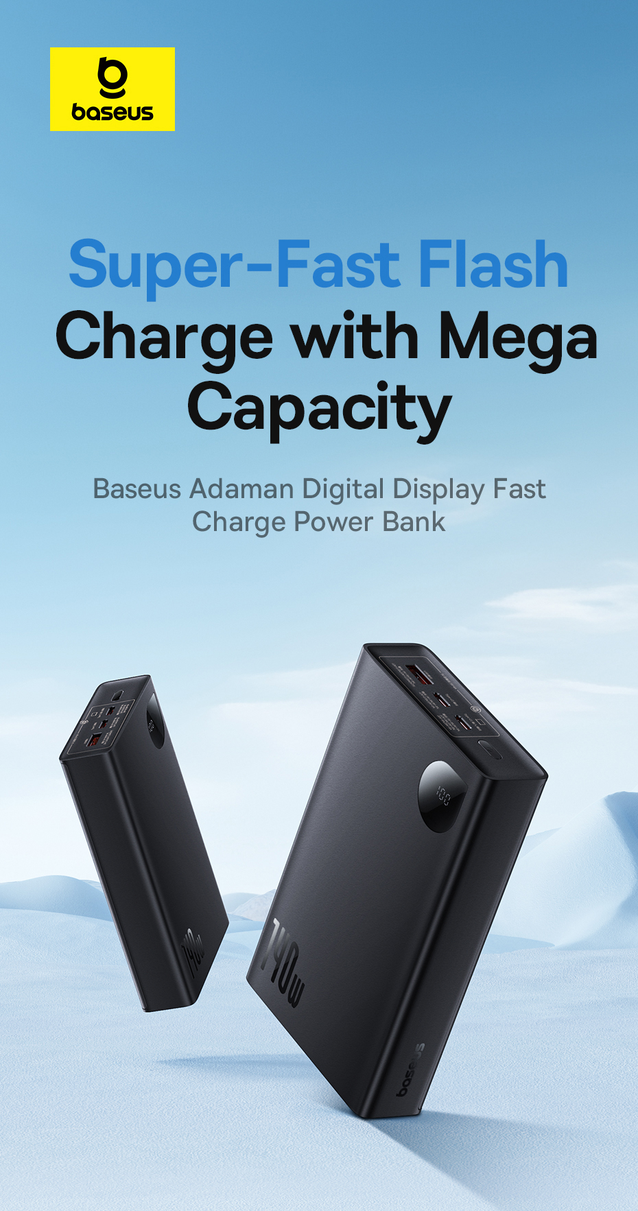 BaseusPowerbank 140W Max Laptop Fast Charging, 140W 24000mAh Portable ...
