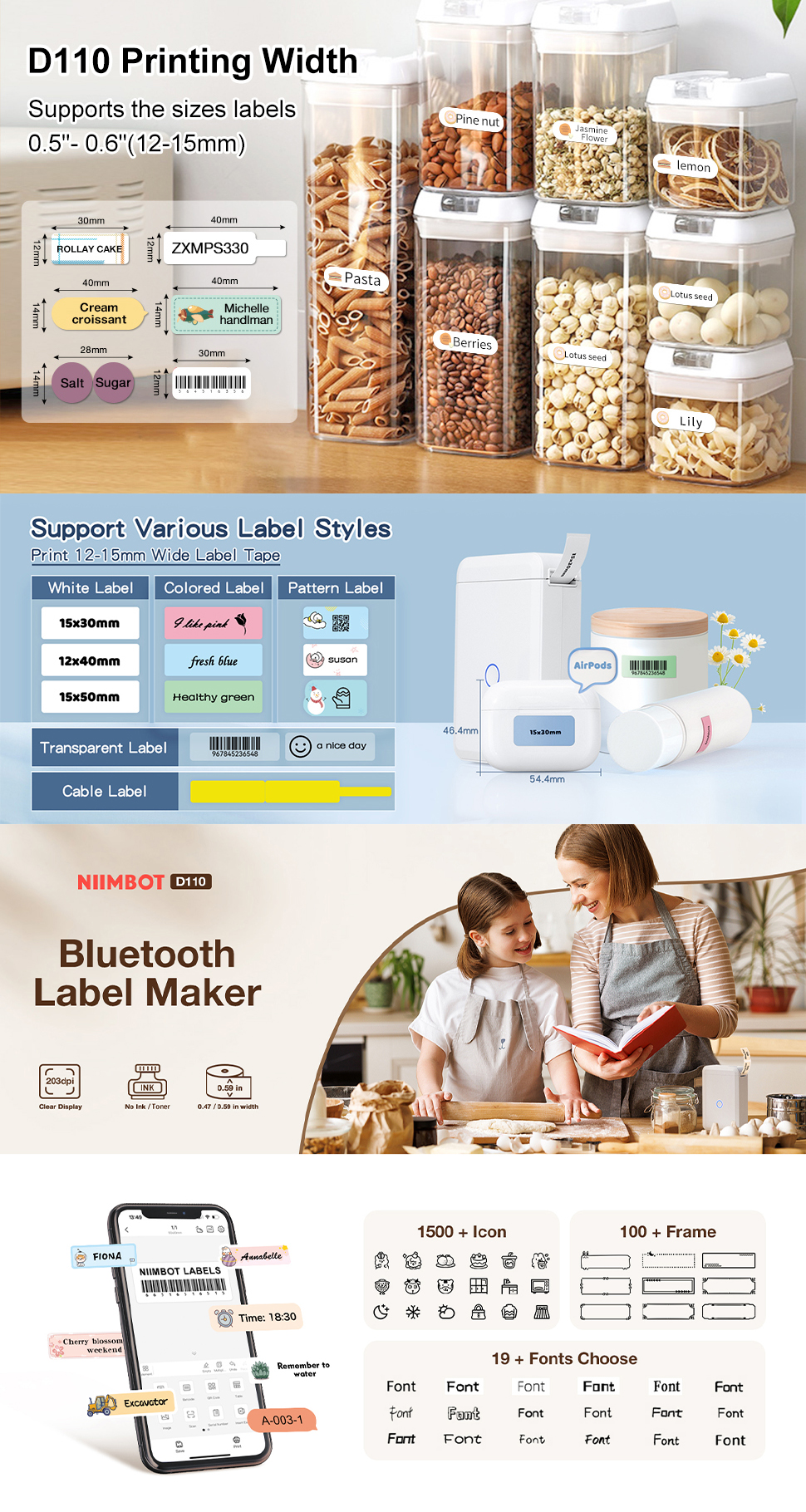 NIIMBOT D110 Label Maker Printer Inkless Bluetooth Label Thermal ...