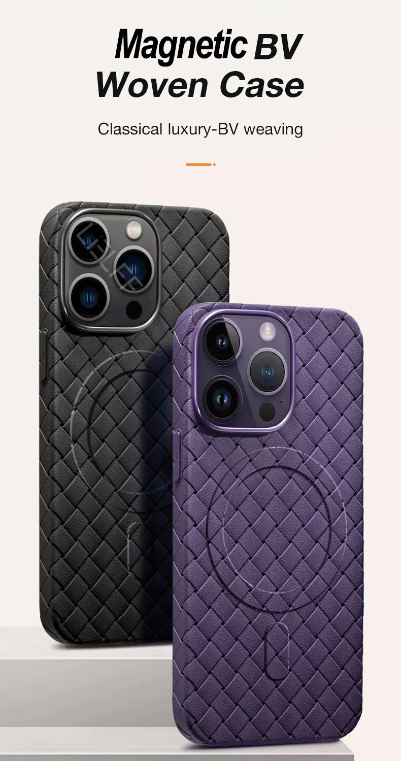 Magnetic Woven Phone Case For iPhone 16 pro max 15 14 plus 13 12 Soft ...
