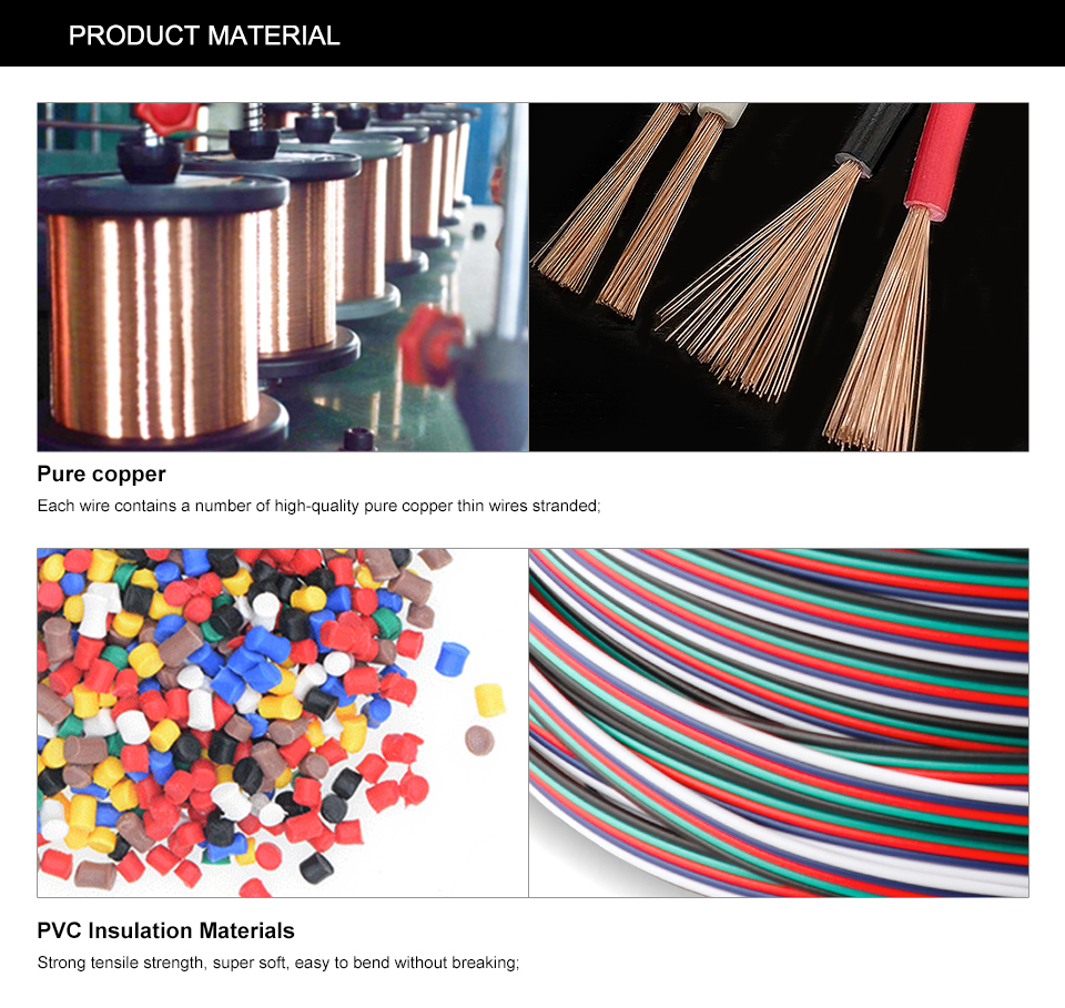 10m 2pin 3pin 4pin 5pin Electric Wires 22AWG 20AWG 18AWG LED Cable ...