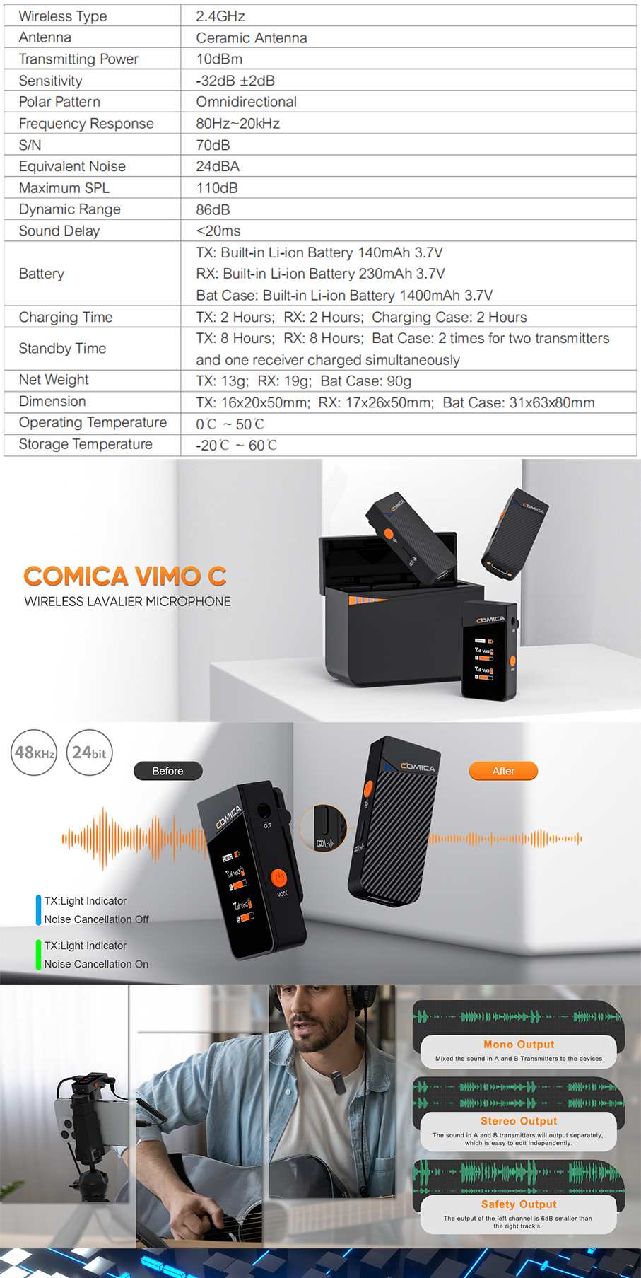 Comica Vimo C 2.4G Mini Wireless Lapel Microphone with Charging Case ...