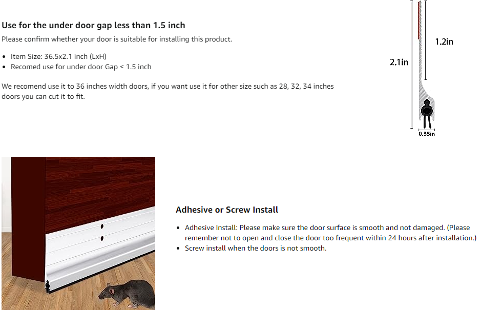 Metal Door Draft Stopper Bottom Mice Seal Strip Noise Blocker ...