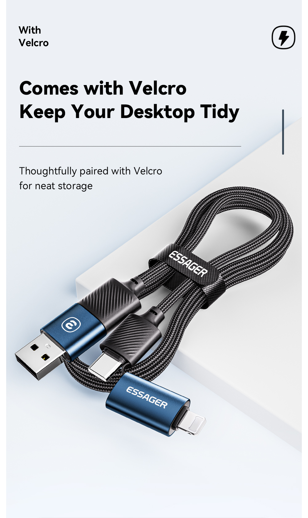 Essager 4 in 1 Usb Type C Ios Cable 65W Fsat Charging Cord For Ip ...